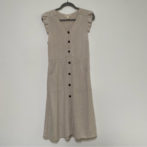 Monteau Dresses Monteau Linen Blend Midi Dress Natural Color Large